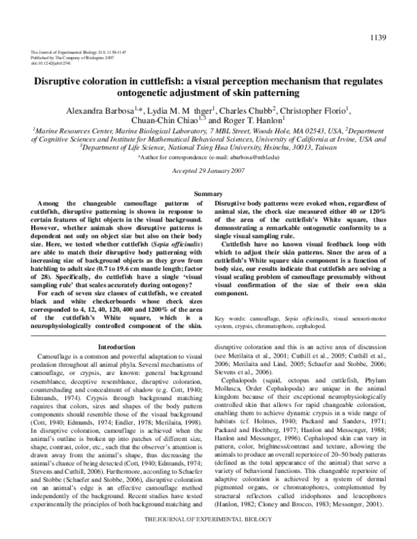(PDF) Cuttlefish camouflage: a quantitative study of patterning | John ...