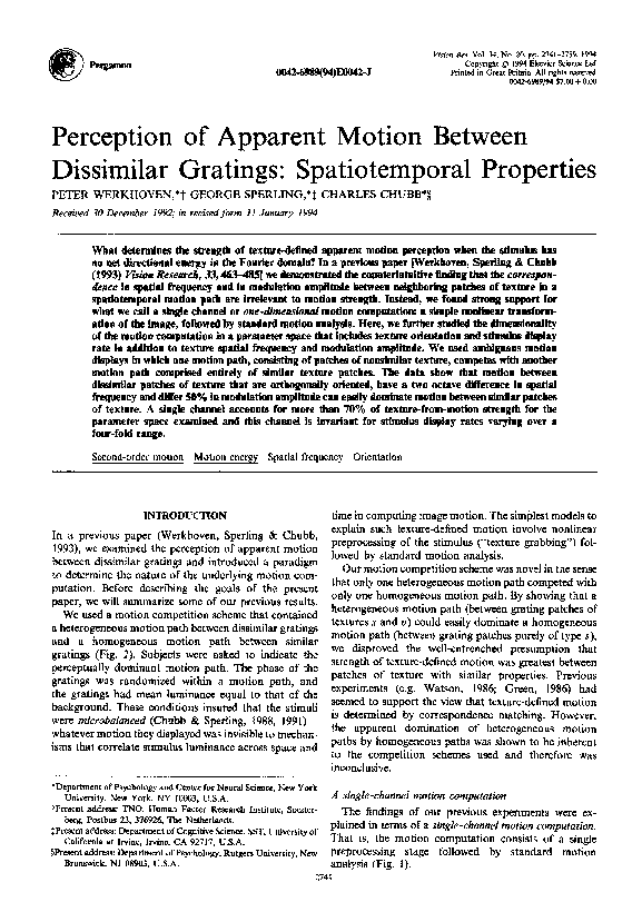 (PDF) Perception of apparent motion between Dissimilar Gratings: Spatiotemporal properties