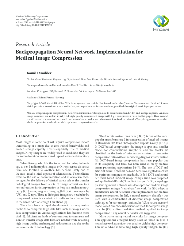 (PDF) Backpropagation Neural Network Implementation for Medical Image Compression