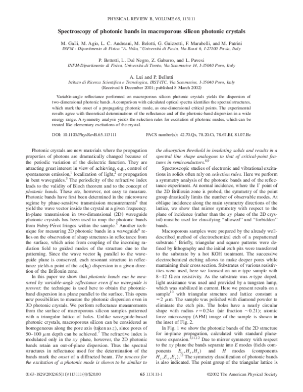 (PDF) Spectroscopy of photonic bands in macroporous silicon photonic crystals