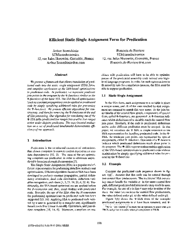 Pdf Efficient Static Single Assignment Form For Predication 0780