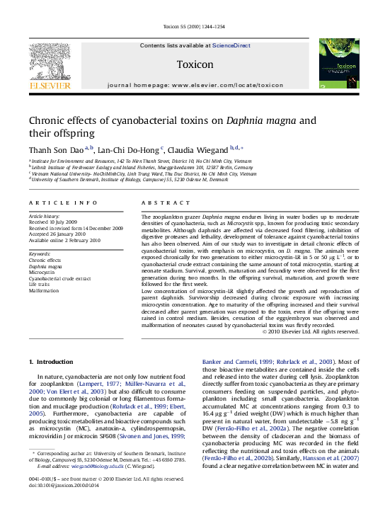 (PDF) Chronic effects of cyanobacterial toxins on Daphnia magna and ...