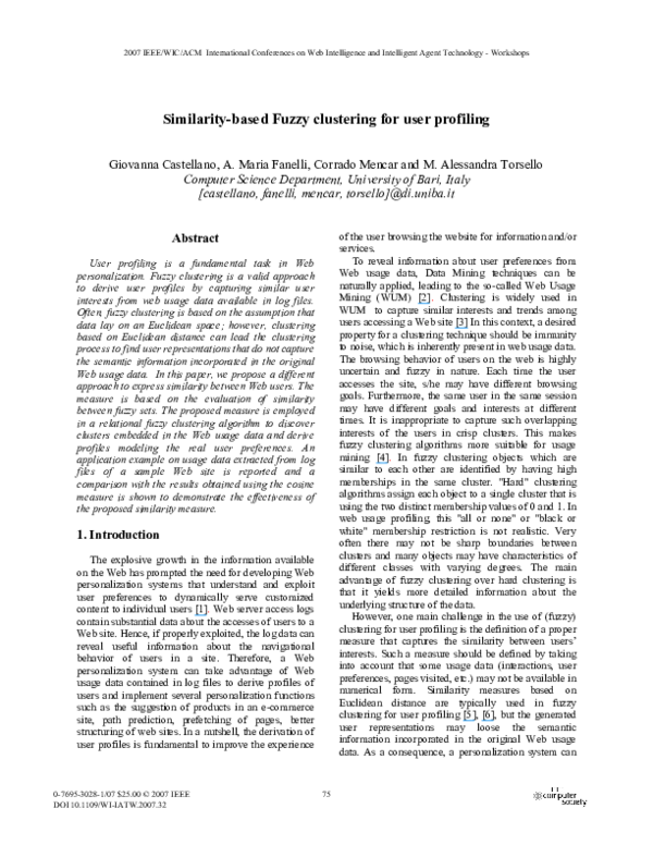 Pdf Similarity Based Fuzzy Clustering For User Profiling