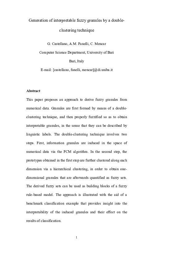 Pdf Generation Of Interpretable Fuzzy Granules By A Double Clustering Technique