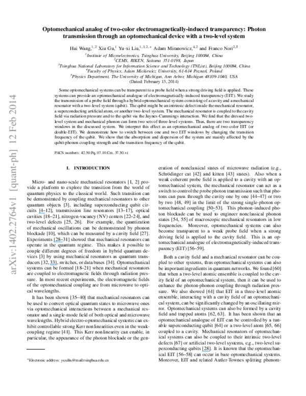 (PDF) Optomechanical analog of two-color electromagnetically induced ...