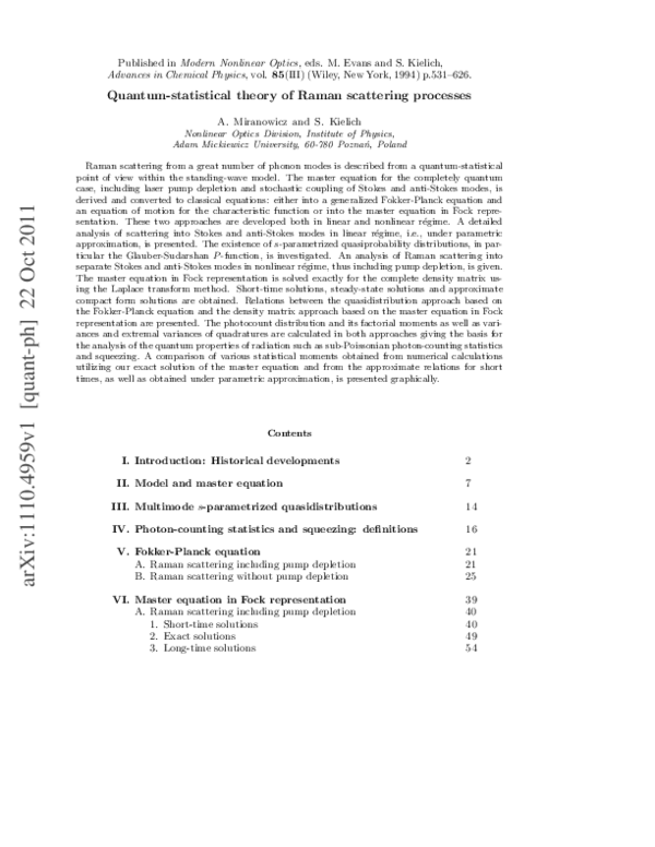 (PDF) Quantum-statistical theory of Raman scattering processes | Adam Miranowicz - Academia.edu