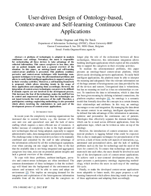 Pdf User Driven Design Of Ontology Based Context Aware And Self