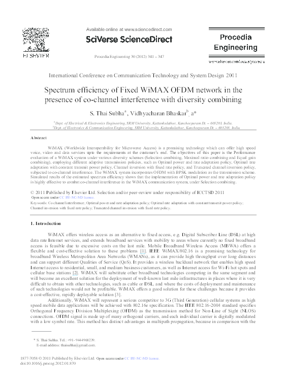 (PDF) Spectrum efficiency and outage probability of fixed WiMAX networks in the presence of co ...