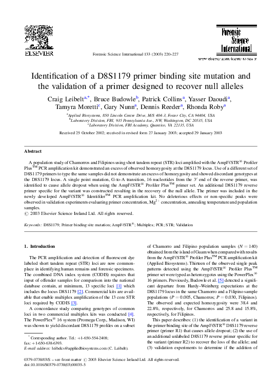 (PDF) Identification of a D8S1179 primer binding site mutation and the ...