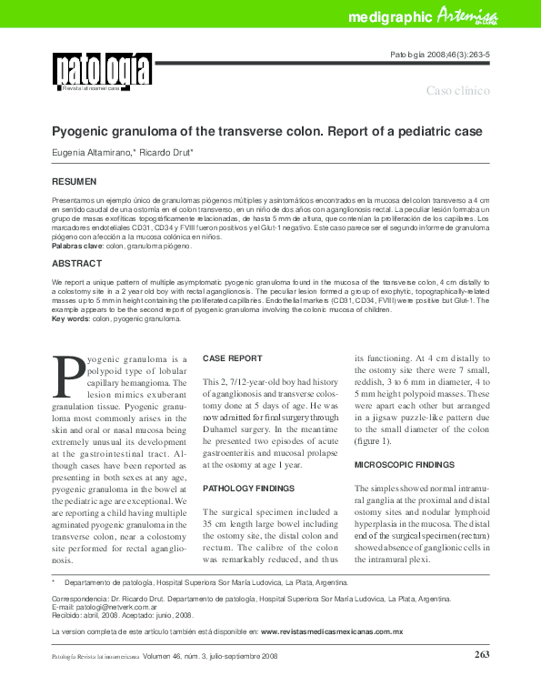 (PDF) Pyogenic granuloma of the transverse colon. Report of a pediatric ...