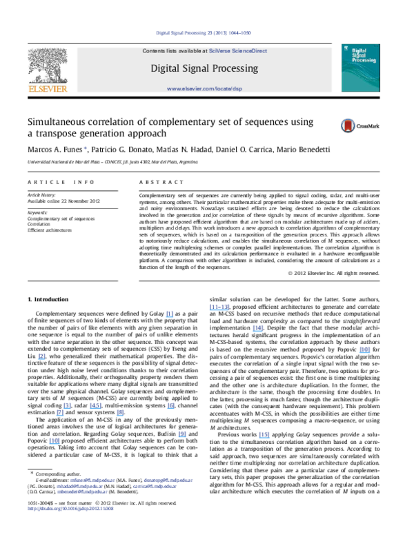 Pdf Simultaneous Correlation Of Complementary Set Of Sequences Using A Transpose Generation