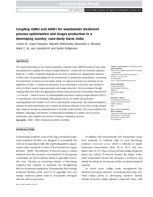 (PDF) Coupling ASM3 and ADM1 for wastewater treatment process optimisation and biogas production ...