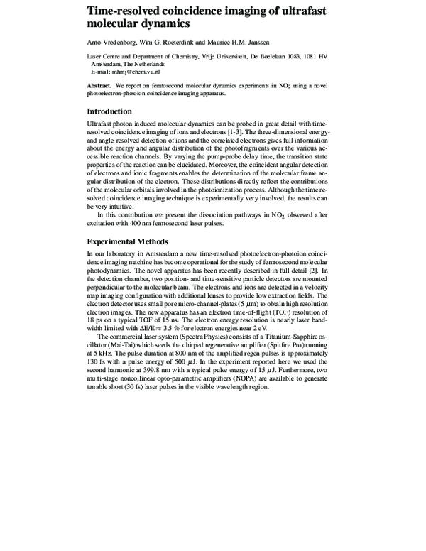 Pdf Time Resolved Coincidence Imaging Of Ultrafast Molecular Dynamics