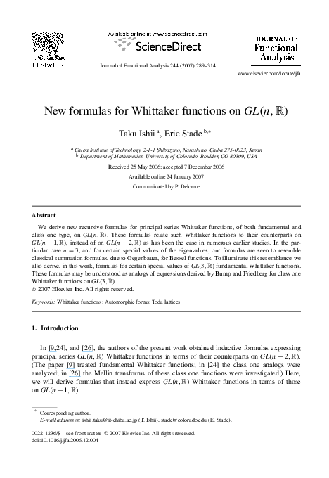(PDF) New formulas for Whittaker functions on GL ( n , R