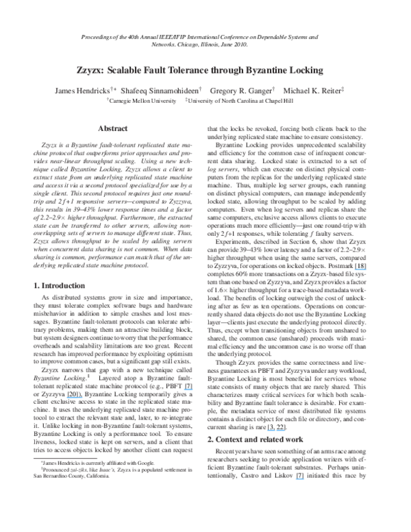 Pdf Zzyzx Scalable Fault Tolerance Through Byzantine Locking Via Chubby