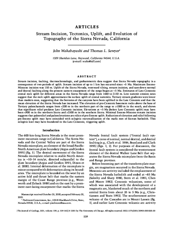 (PDF) AR T ICLES Stream Incision, Tectonics, Uplift, and Evolution of ...