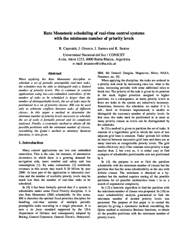 Pdf Minimizing Priority Levels In Rm Scheduling