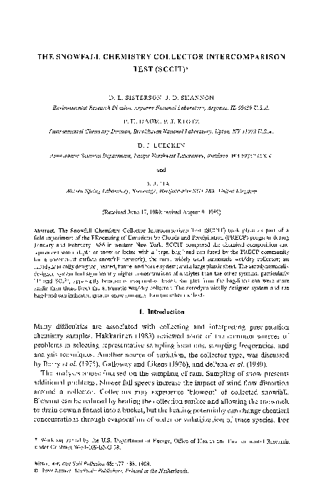 (PDF) The snowfall chemistry collector intercomparison test (SCCIT)