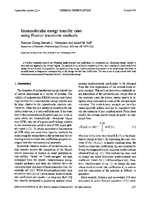 (PDF) Intramolecular energy transfer rates using Fourier transform methods