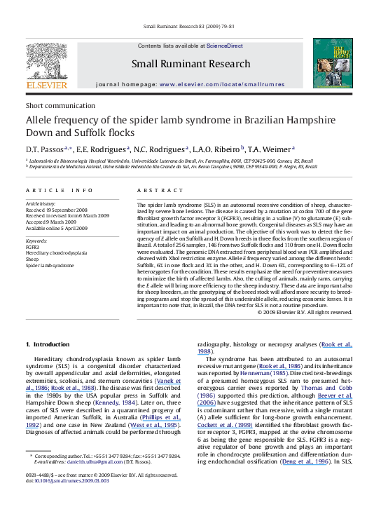 (PDF) Allele frequency of the spider lamb syndrome in Brazilian ...
