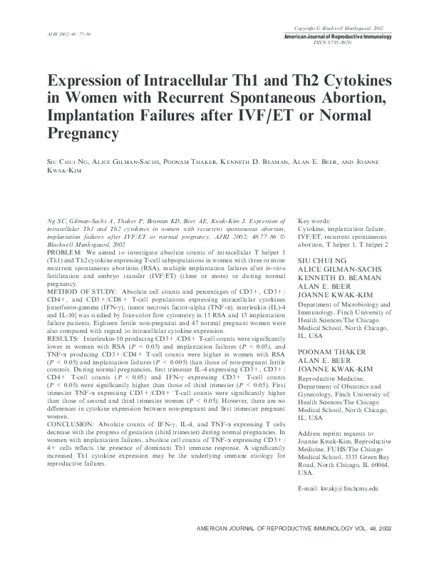 (PDF) Expression of Intracellular Th1 and Th2 Cytokines in Women with ...