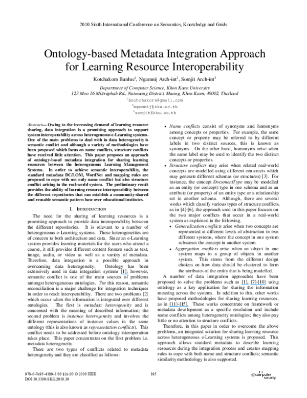 (PDF) Ontology-based Metadata Integration Approach for Learning Resource Interoperability