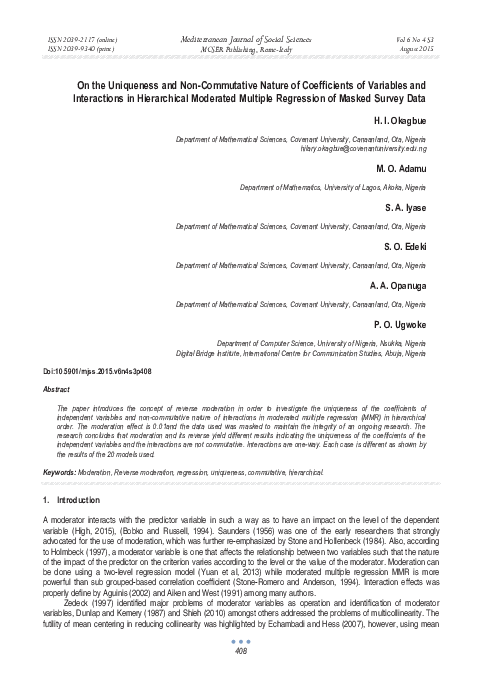 (PDF) On the Uniqueness and Non-Commutative Nature of Coefficients of Variables and Interactions ...