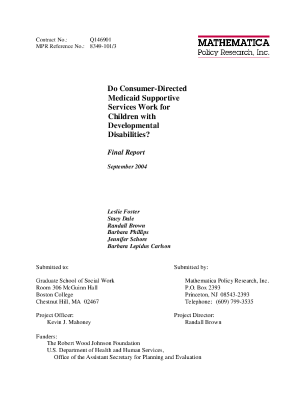 (PDF) Do Consumer-Directed Medicaid Supportive Services Work for ...