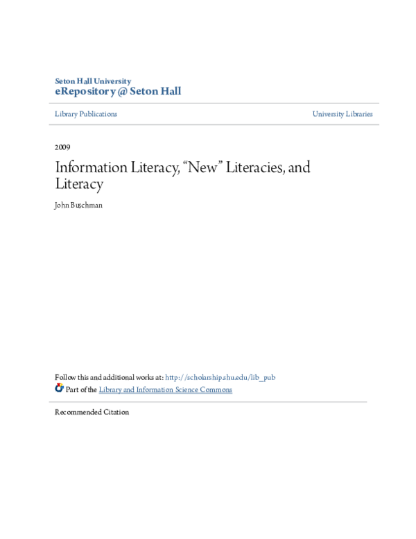 (PDF) Information Literacy, New Literacies, and Literacy