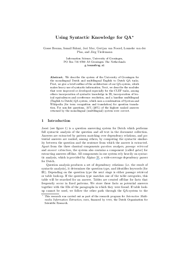 (PDF) Using Syntactic Knowledge for QA