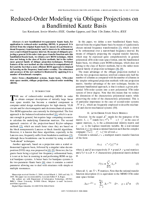 (PDF) Reduced-order modeling via oblique projections on a bandlimited Kautz basis