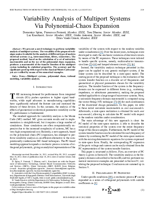 (PDF) Variability Analysis of Multiport Systems Via Polynomial-Chaos Expansion