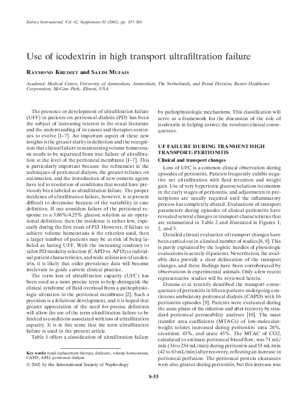 (PDF) Use of icodextrin in high transport ultrafiltration failure