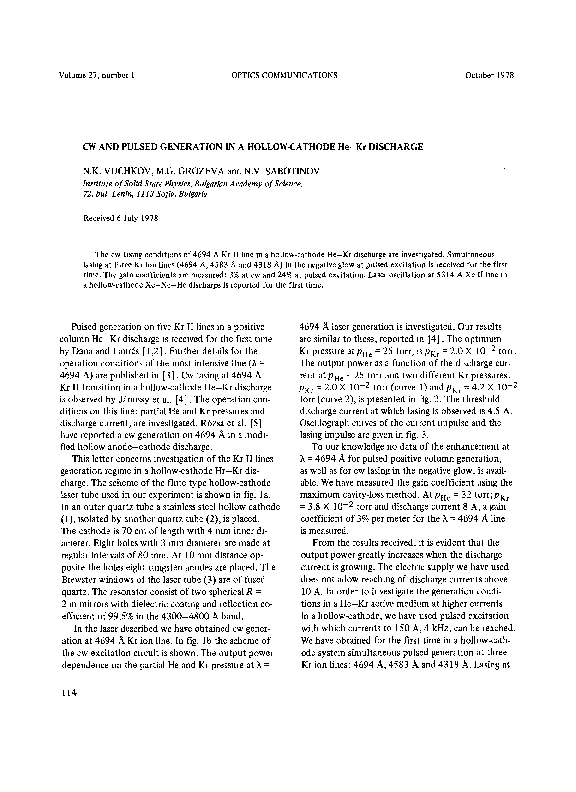 (PDF) Cw and pulsed generation in a hollow-cathode He-Kr discharge