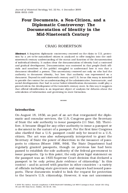 (PDF) Four Documents, a Non-Citizen, and a Diplomatic Controversy: The ...