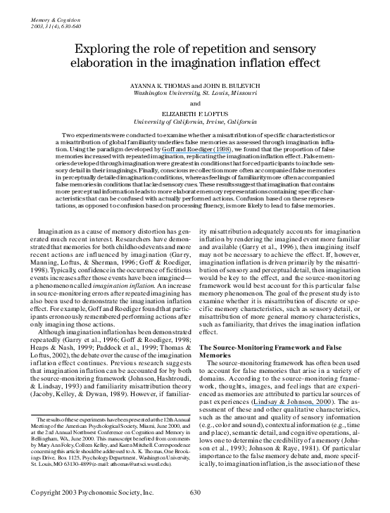 (PDF) Exploring the role of repetition and sensory elaboration in the ...