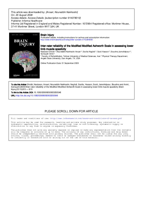 (PDF) Inter-rater reliability of the Modified Modified Ashworth Scale ...