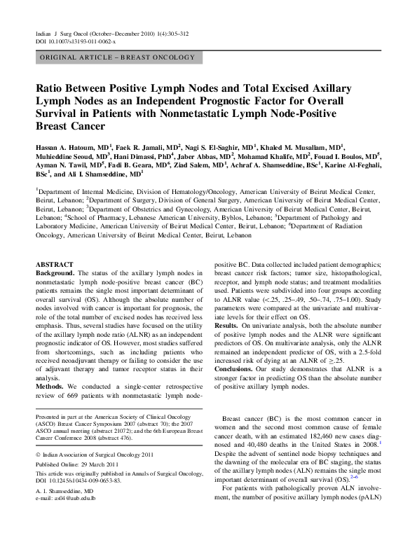 (PDF) Ratio Between Positive Lymph Nodes and Total Excised Axillary Lymph Nodes as an ...
