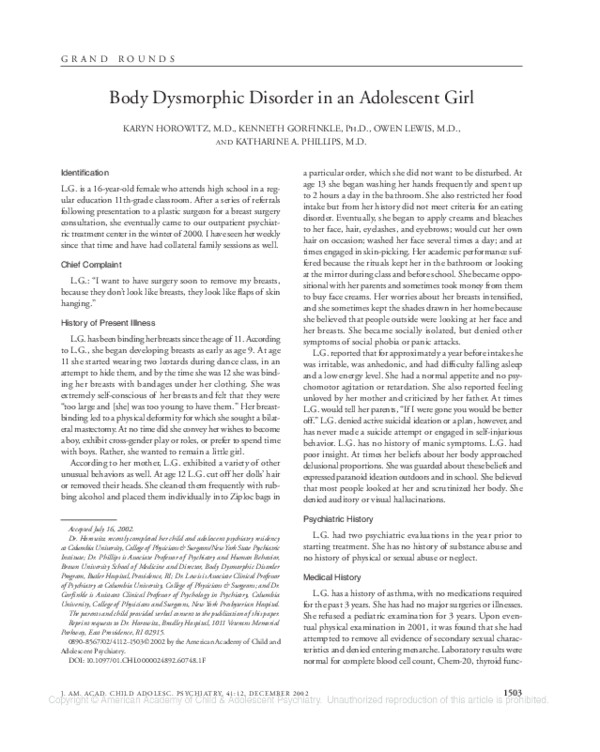 (PDF) Body Dysmorphic Disorder in an Adolescent Girl
