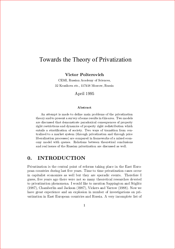 (PDF) Towards the Theory of Privatization