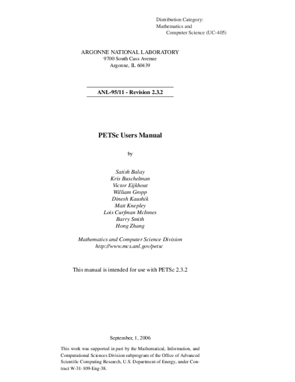(PDF) PETSc Users Manual