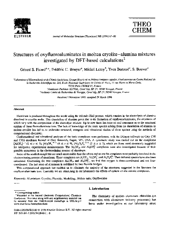 (PDF) Structures of oxyfluoroaluminates in molten cryolite-alumina ...
