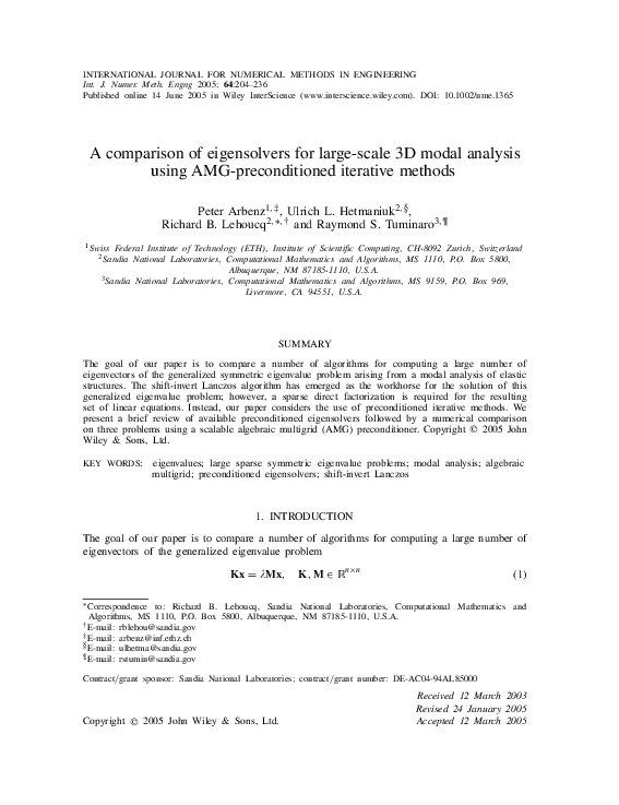 (PDF) A comparison of eigensolvers for large-scale 3D modal analysis ...