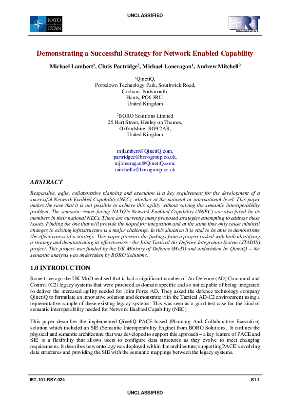 (PDF) Demonstrating a Successful Strategy for Network Enabled Capability