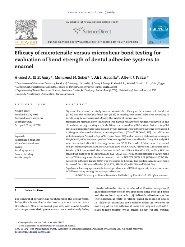 (PDF) Efficacy of microtensile versus microshear bond testing for ...
