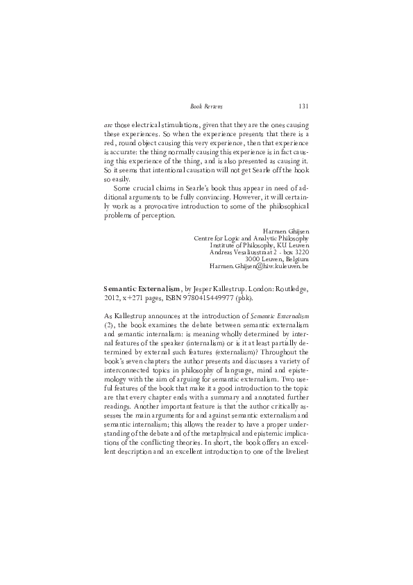(PDF) Semantic Externalism, by Kallestrup