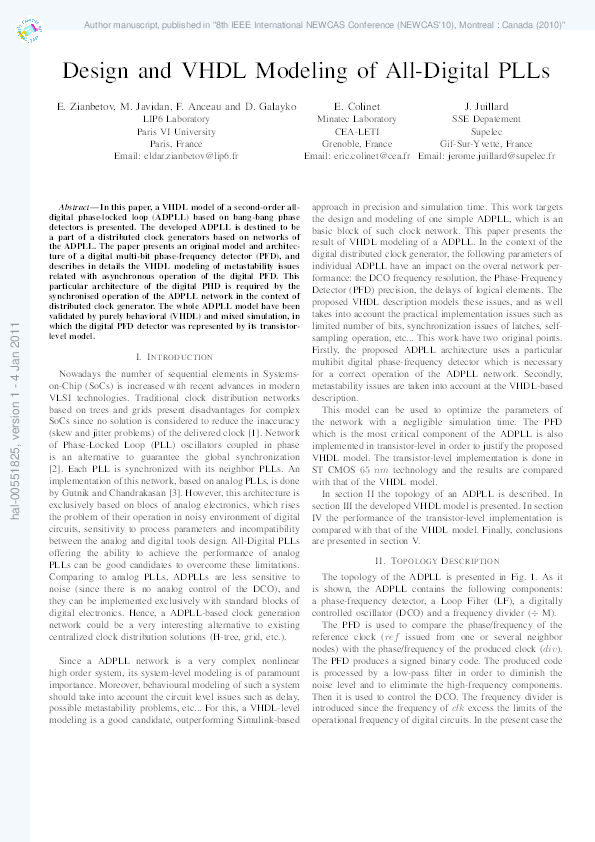 (PDF) Design and VHDL modeling of all-digital PLLs