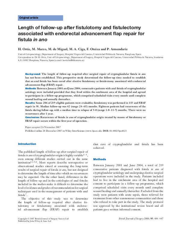 (PDF) Length of follow-up after fistulotomy and fistulectomy associated ...