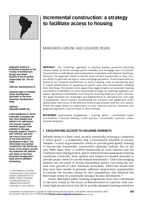 (PDF) Incremental construction: a strategy to facilitate access to housing