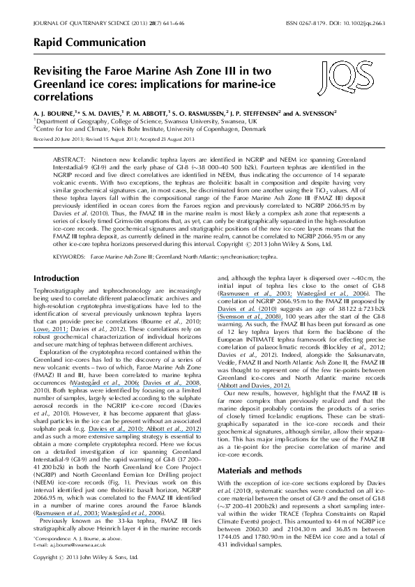 (PDF) Revisiting the Faroe Marine Ash Zone III in two Greenland ice ...